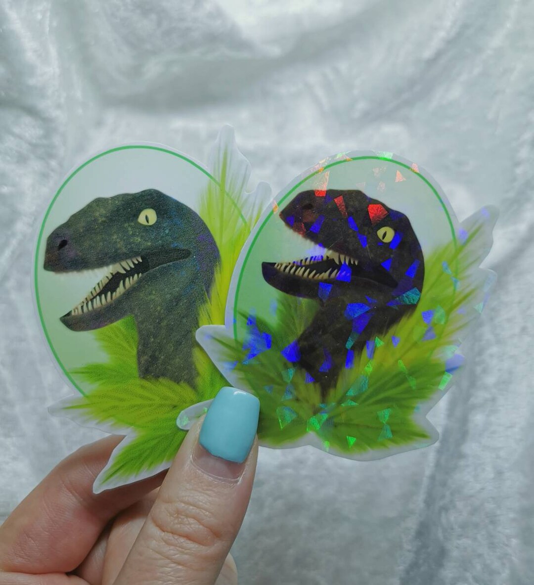 Holographic Dinosaur Glossy Vinyl Stickers, Velociraptor Decal, Laptop ...