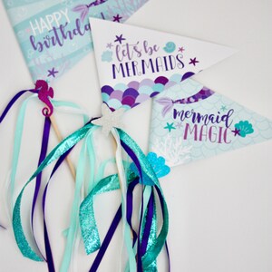 Mermaid Pennant Bundles, Printable Mermaid Pennant, Mermaid Birthday ...