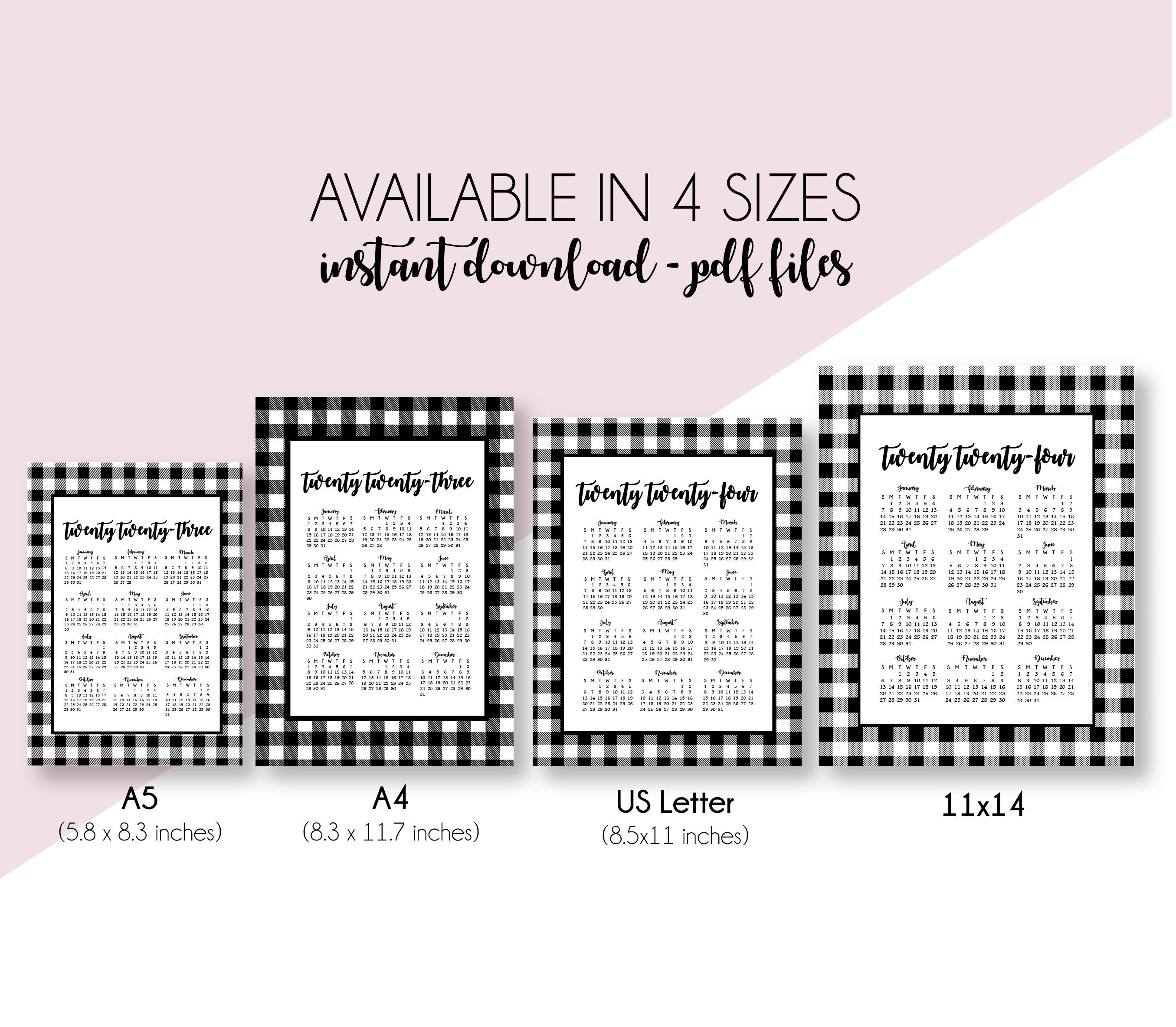 2023-2024 Yearly Calendar, Gingham Calendar, Black and White Calendar ...