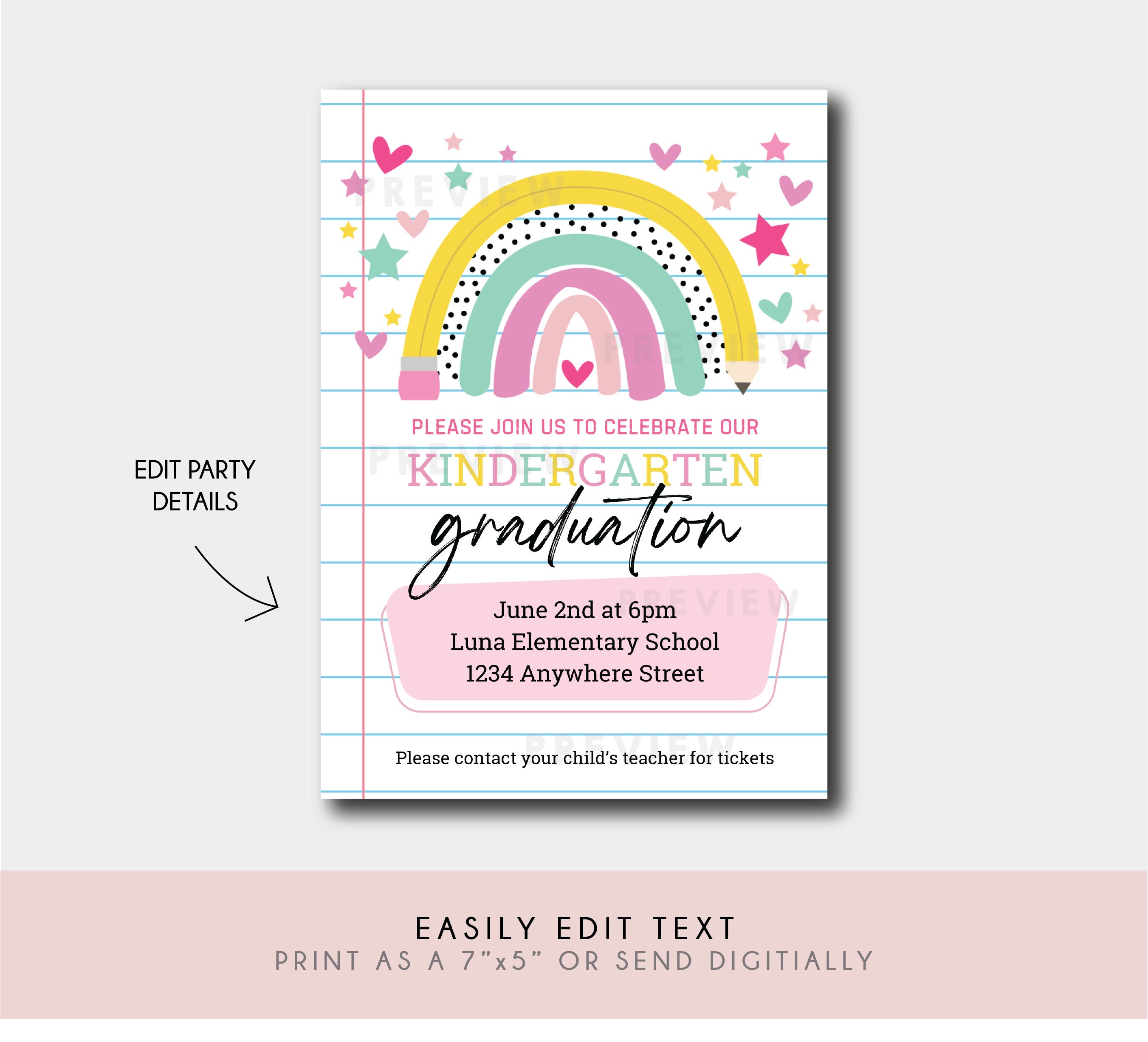 Kindergarten Graduation Invitation, Editable Kindergarten Graduation ...