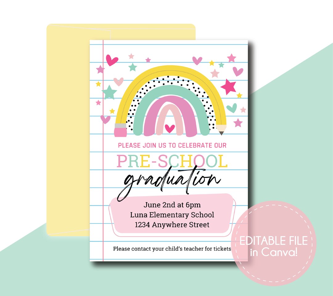 Pre-school Graduation Invitation, Editable Pre-school Graduation ...