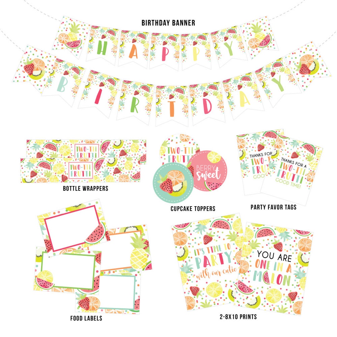 Two-tti Frutti Party Printables, Two-tti Frutti Food Labels, Party ...