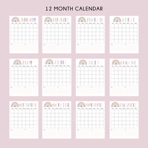 Blank Monthly Printable Calendar, Rainbow Printable Calendar, Boho ...