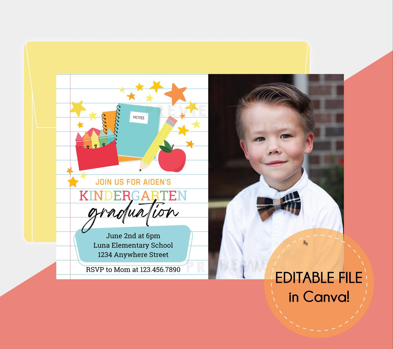 Kindergarten Invitation, Kindergarten Digital Invitation, Editable ...