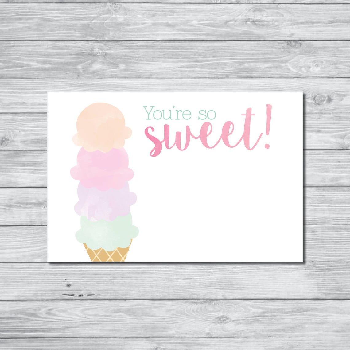 Ice Cream Thank You Card, Instant Download Thank You Card, Printable ...