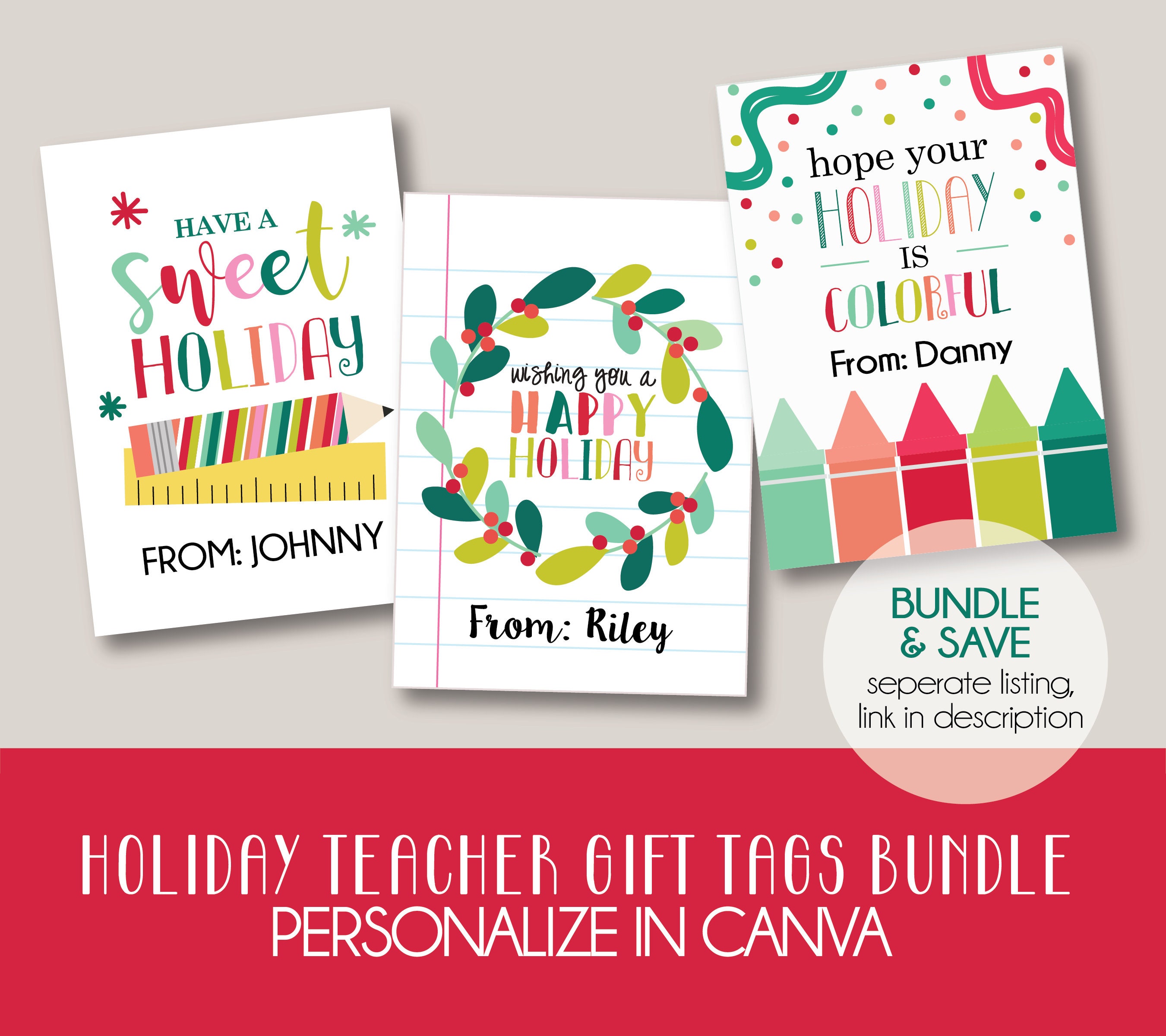 Christmas Teacher Gift Tag Printable Holiday Gift Tag - Etsy