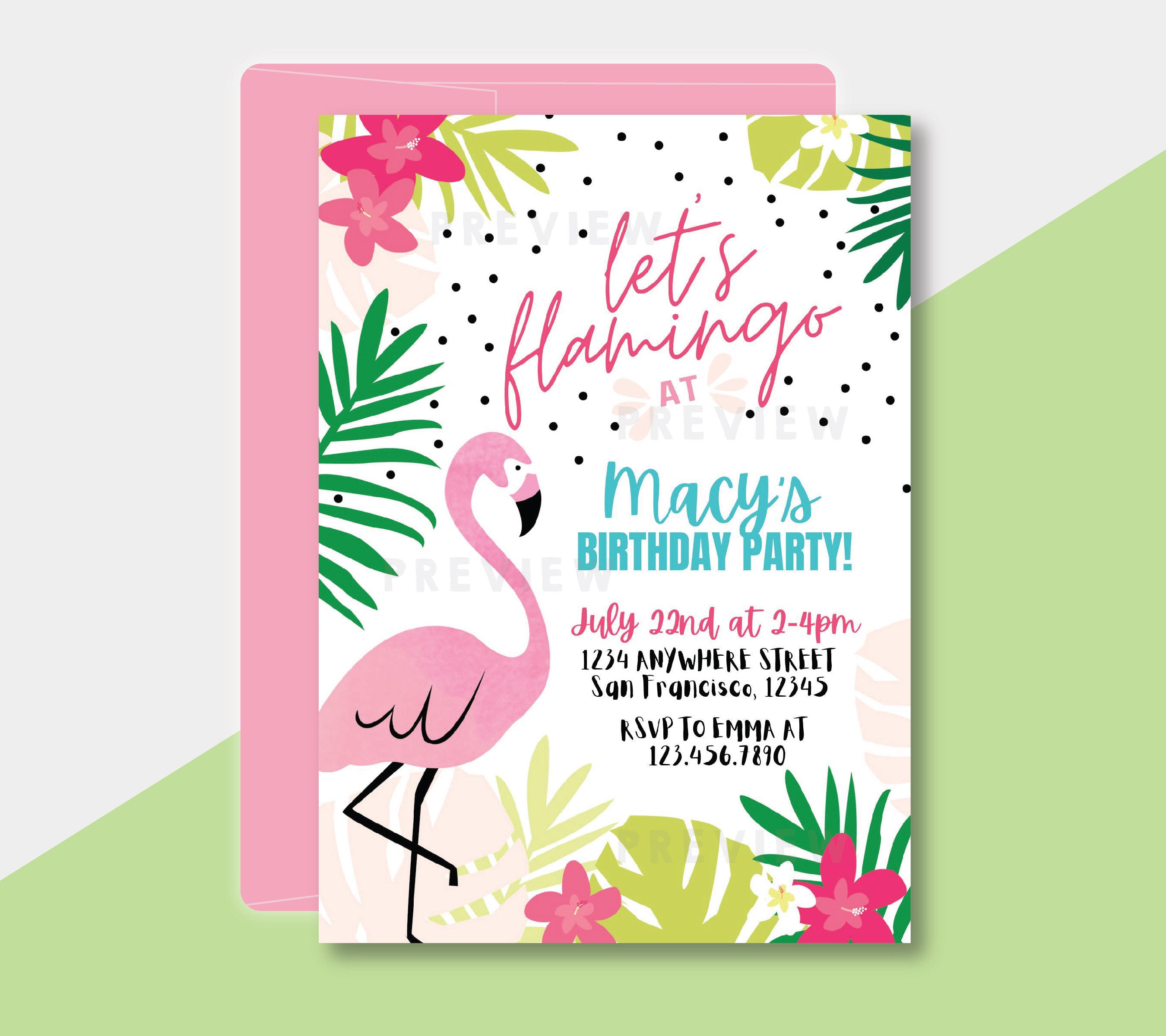 Flamingo Party Invitation Editable Birthday Party - Etsy