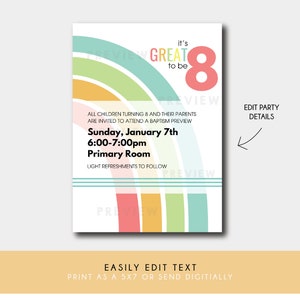 Great to Be 8 Invitation , Editable Invitation , 8th Birthday ...