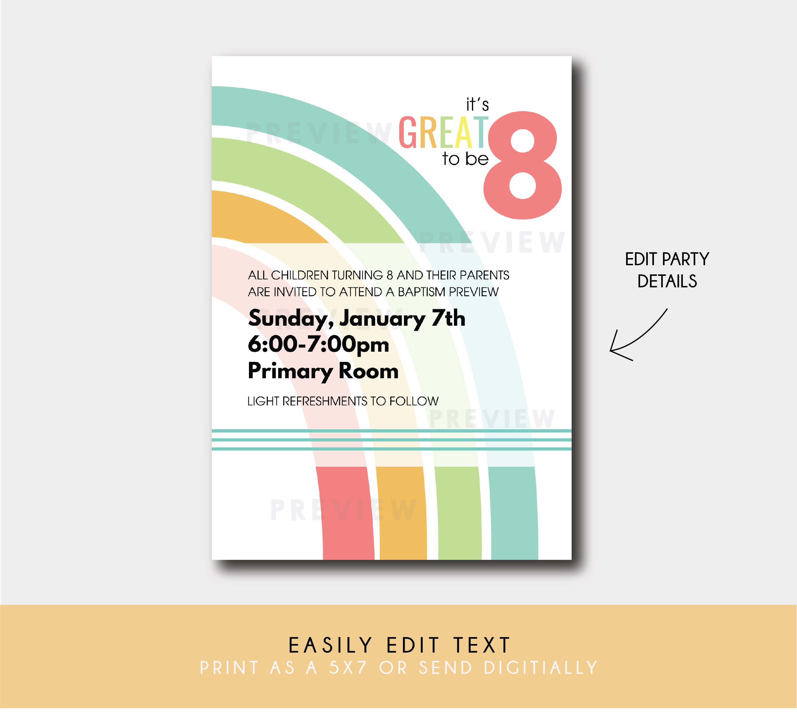 Great to Be 8 Invitation , Editable Invitation , 8th Birthday ...