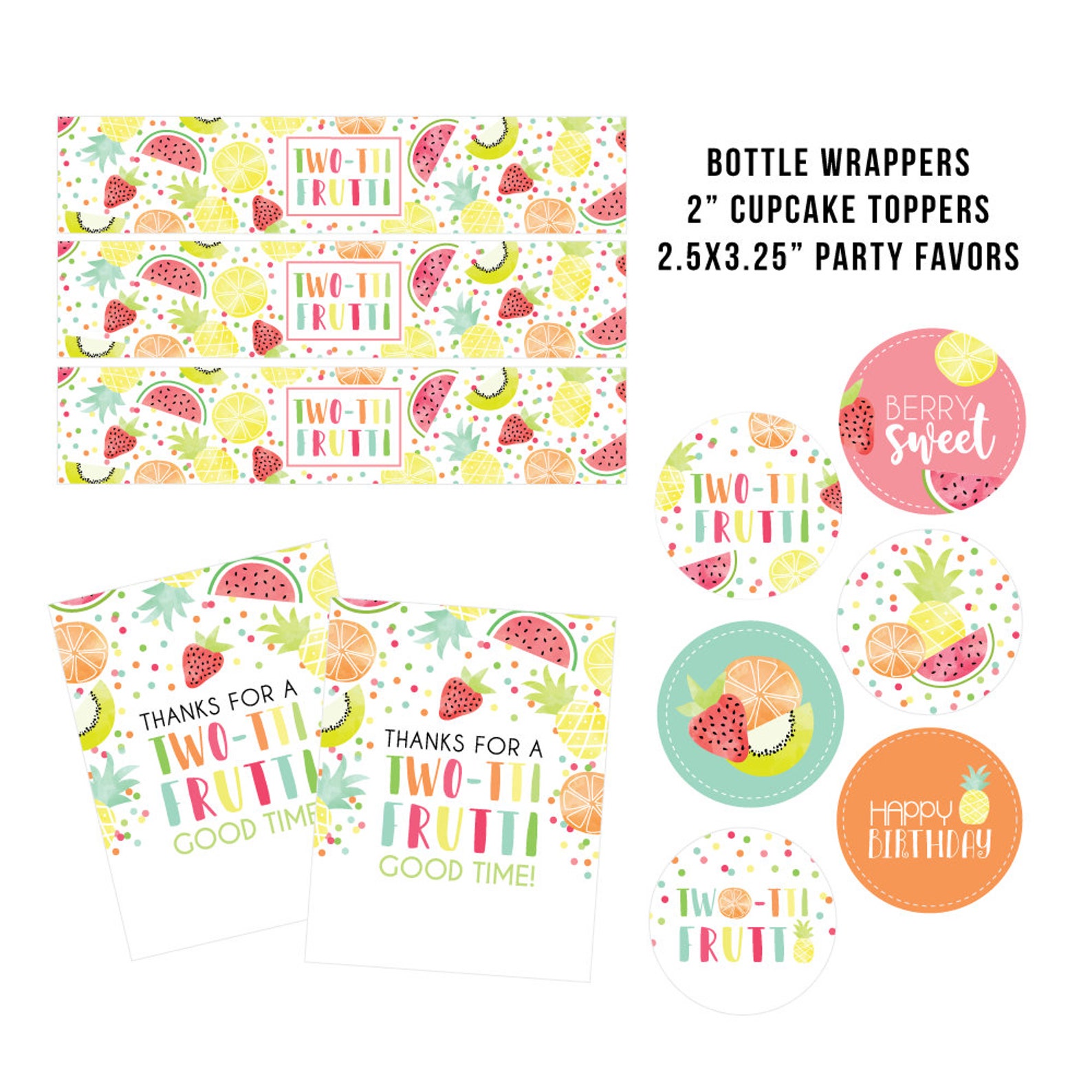Two-tti Frutti Party Printables, Two-tti Frutti Food Labels, Party ...