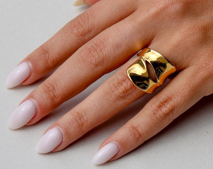18K Gold Plated Chunky Statement Ring, Irregular Chunky Ring, Bold Ring, Fashion Statement ...