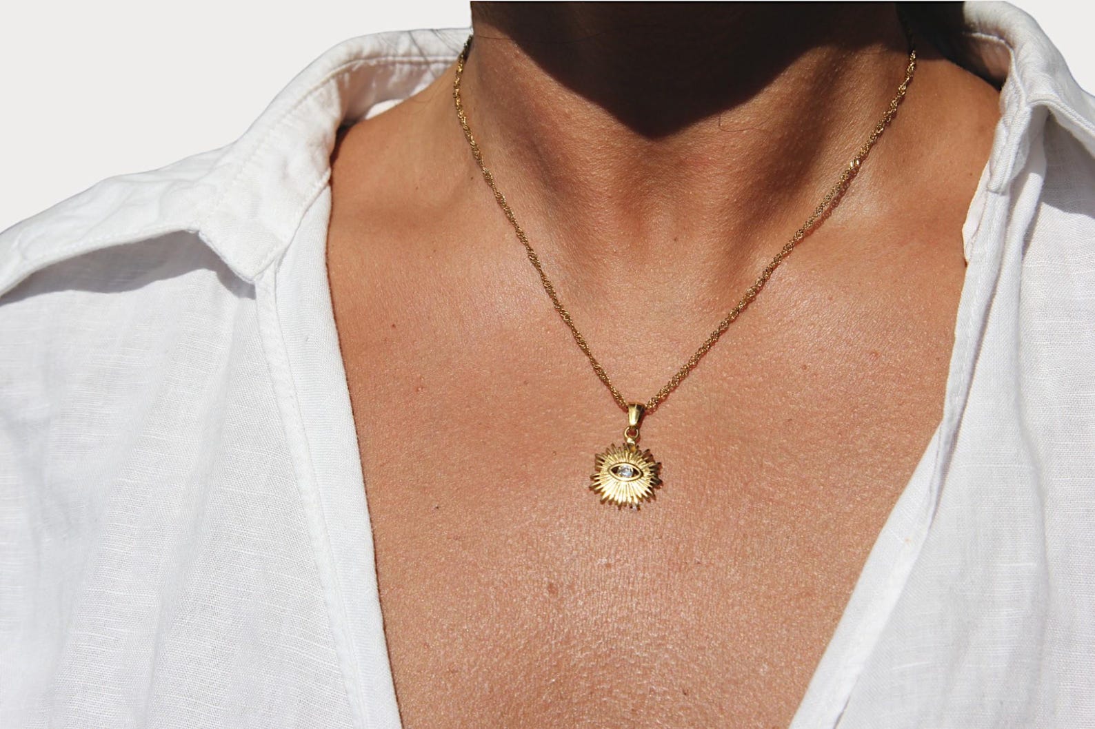 Astral Necklace, 18K Gold Plated Stainless Steel Evil Eye Charm and ...