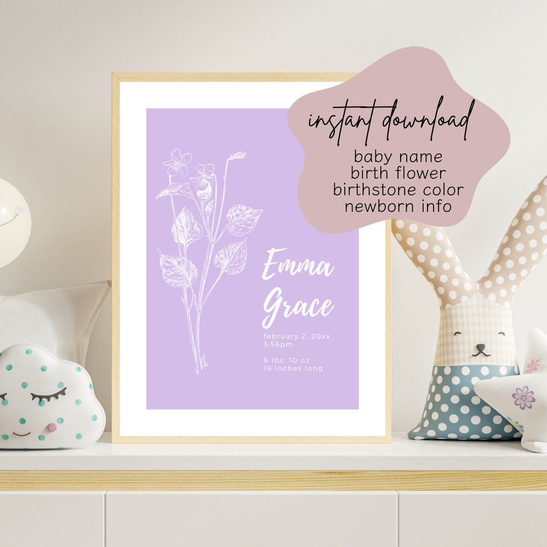 Birth Flower With Birthstone Colors Print | Instant Download | Birth ...