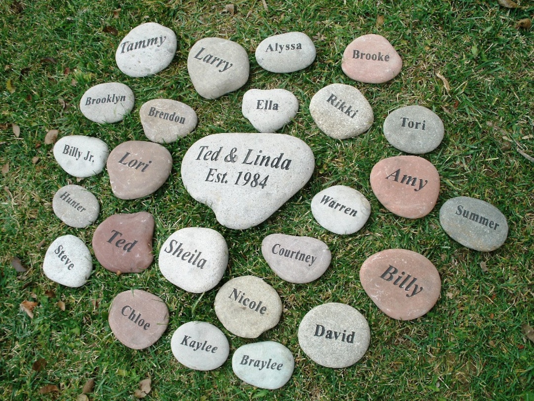 Family Tree Written in Stone- Custom Carved River Rock Garden ...