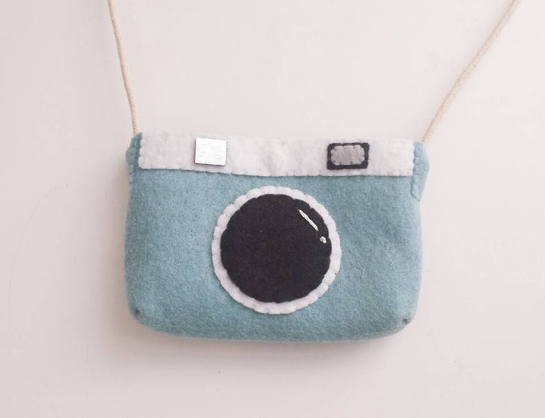 Sky Blue Mini Camera Felt Bag for Kids and Toddler , Purse, Shoulder ...