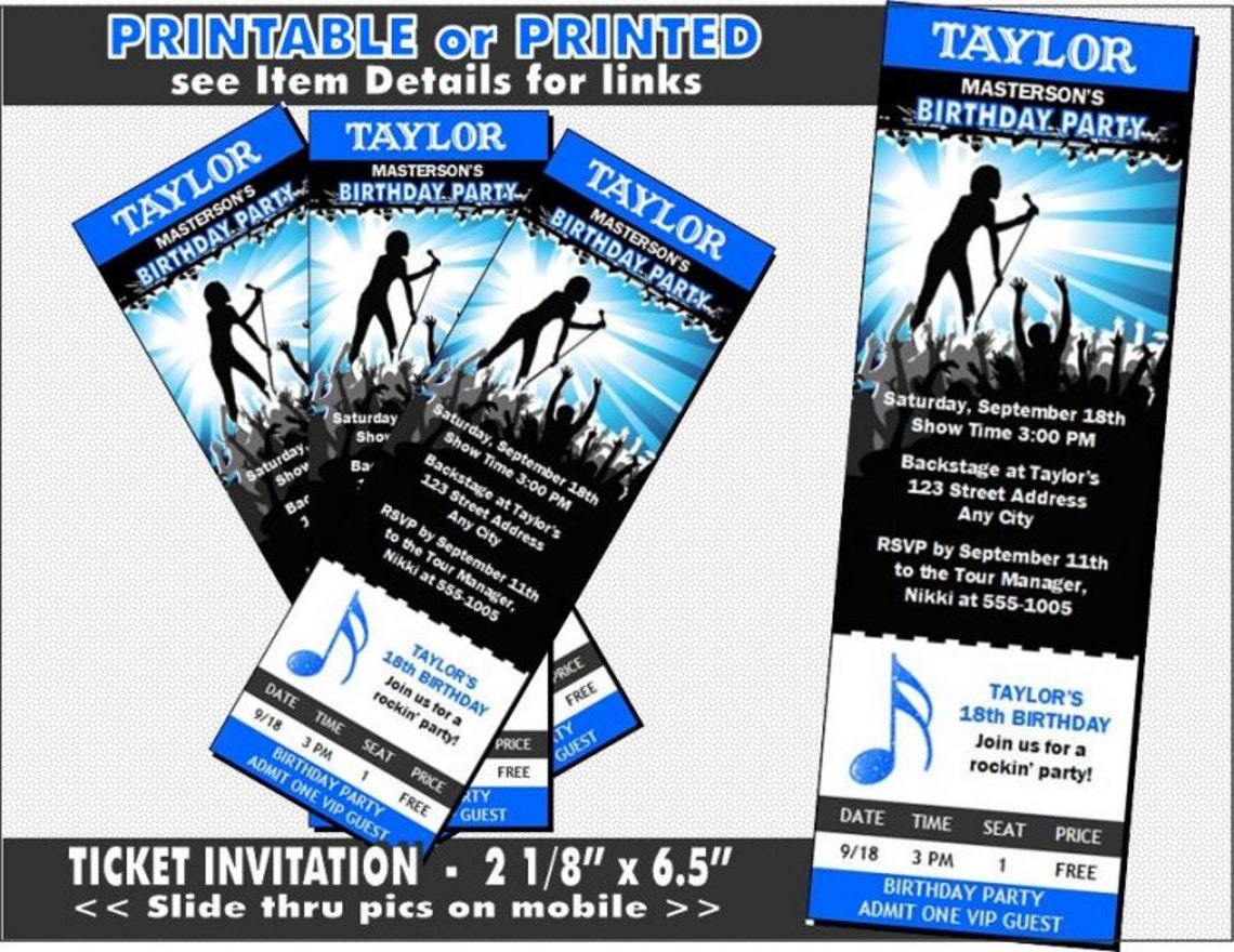 Concert Singer Male Ticket Invitation Printable With Printed - Etsy