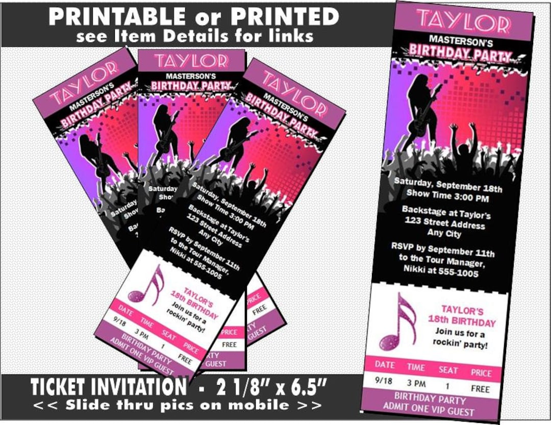Concert Guitarist Female Ticket Invitation, Printable With Printed ...