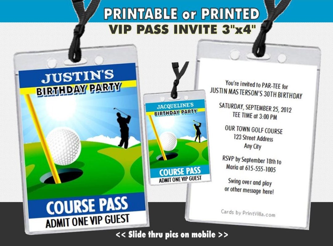Golf VIP Pass Birthday Party Invitations, Printable, Golf Tournament ...