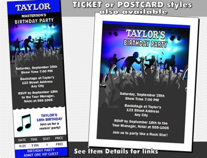 Rock Band Backstage VIP Pass Invitation Printable Musician - Etsy