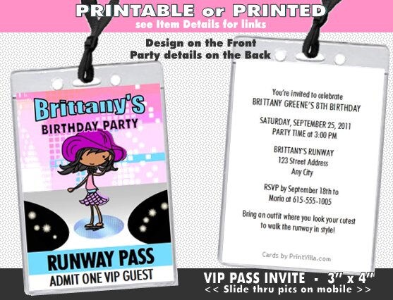 Runway Fashionista VIP Pass Invitation Printable Fashion - Etsy