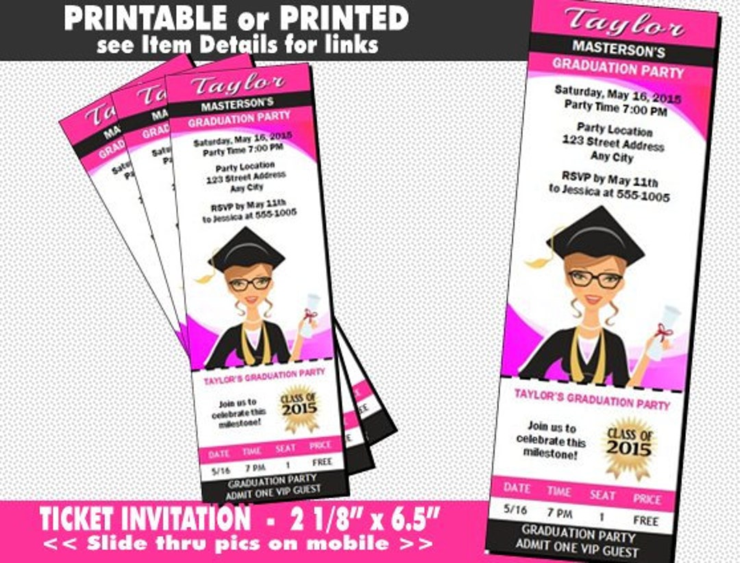 Mod Graduate Female Graduation Party Ticket Invitation, Printable With ...