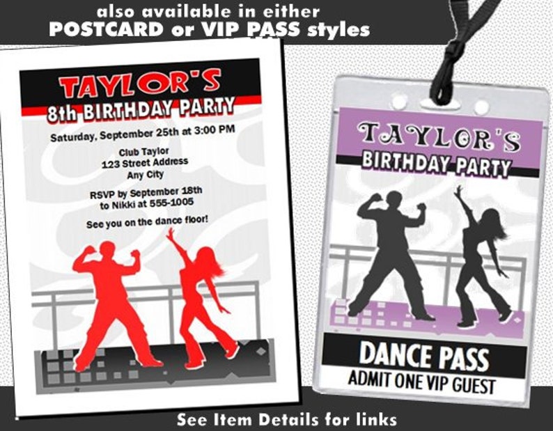 Dance Party Ticket Invitations, Printable With Printed Option, Birthday ...