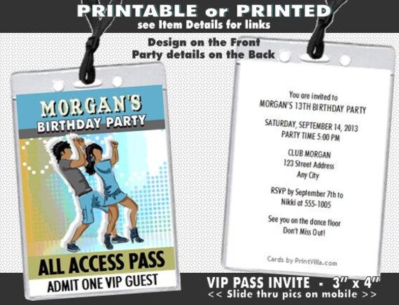 Dancing Teens VIP Pass Invitation Printable Dance Party | Etsy