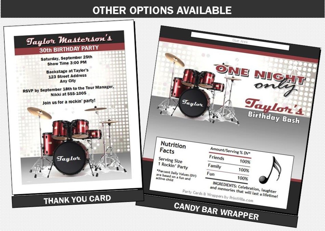 Drums Invitation Printable With Printed Option Birthday | Etsy