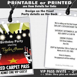 Red Carpet Paparazzi VIP Pass Birthday Party Invitations, Printable ...