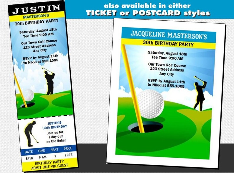 Golf VIP Pass Birthday Party Invitations, Printable, Golf Tournament ...