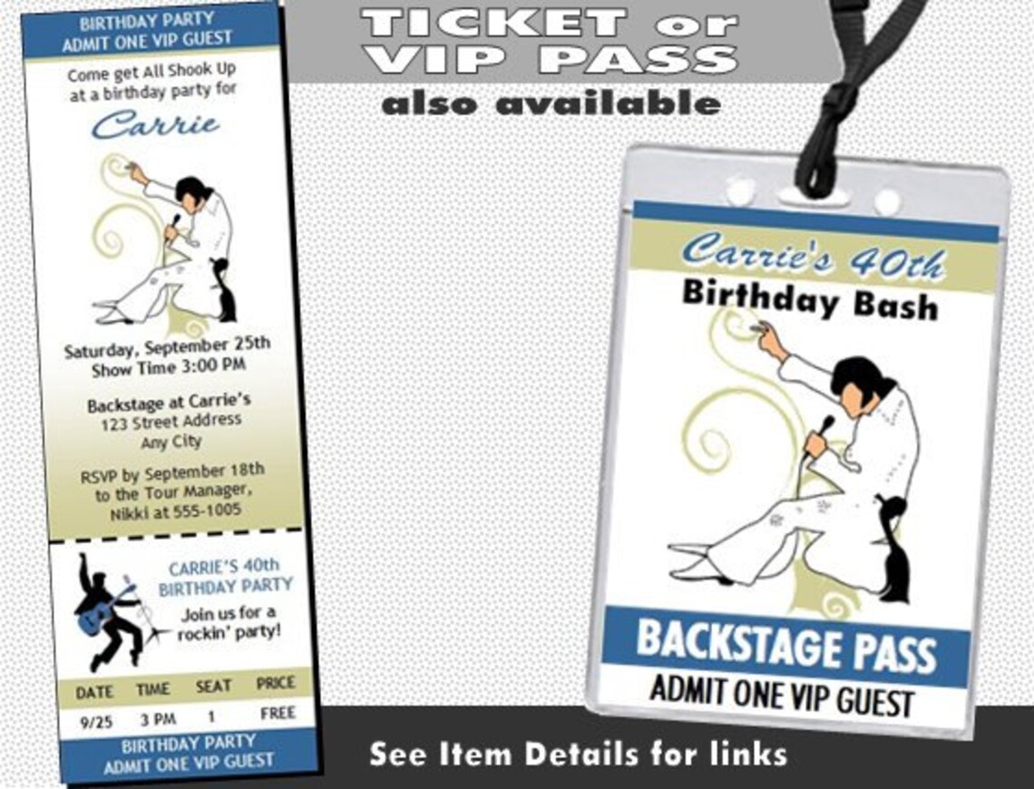 Elvis Inspired Party Invitation, Printable, Birthday Party, Music Theme ...