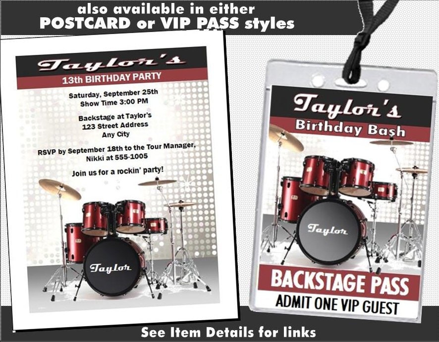 Drums Ticket Invitation, Printable With Printed Option, Drums Invites ...