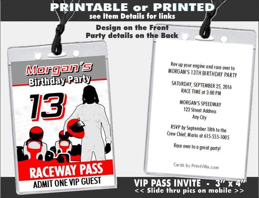 Go Kart Driver VIP Pass Invitation Printable Racing Theme | Etsy