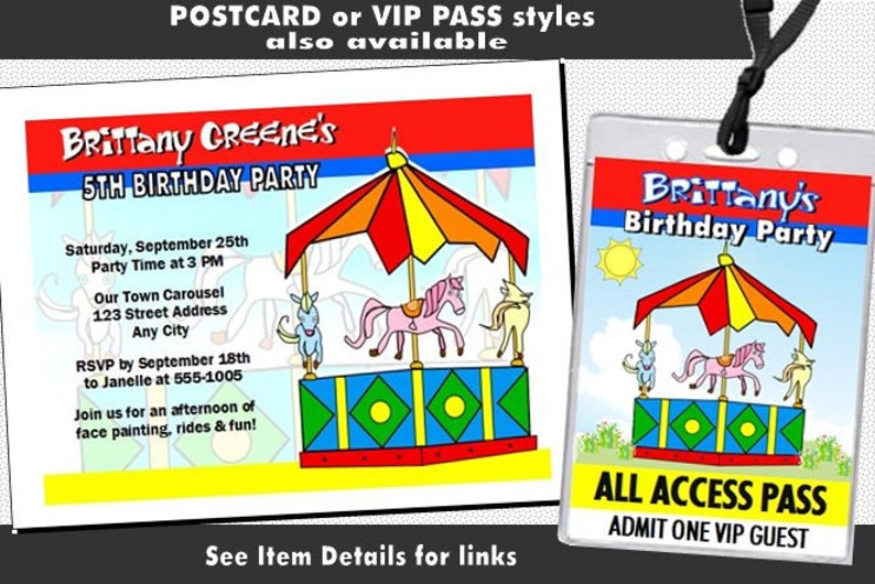 Carousel Ticket Invitation, Printable With Printed Option, Kids ...