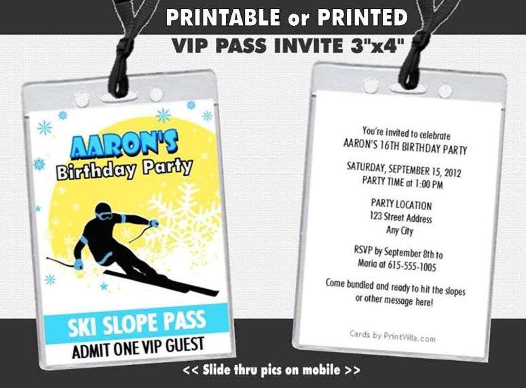 Snow Ski VIP Pass Party Invitation Printable Birthday Party - Etsy
