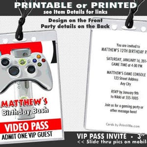 Xbox Video VIP Pass Birthday Party Invitation, Printable, Video Game ...