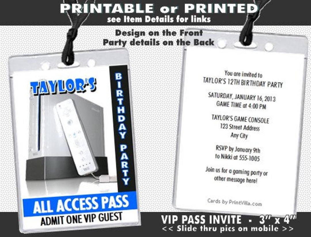 Video Game VIP Pass Birthday Party Invitation, Printable, Video Game ...