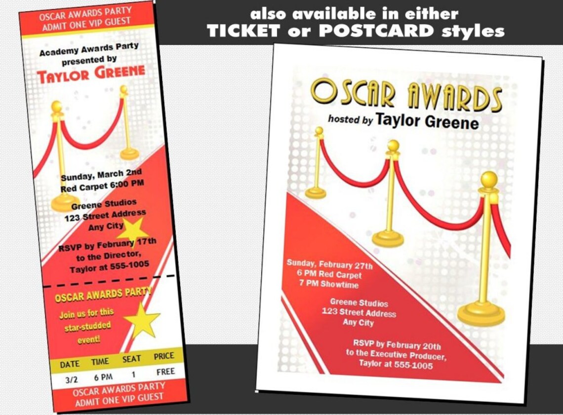 Red Carpet Oscar Awards Party VIP Pass Invitation Printable - Etsy