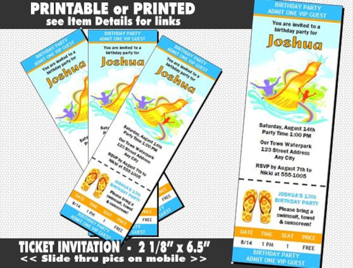 Water Park Design 2 Ticket Invitation Printable or Printed - Etsy Ireland