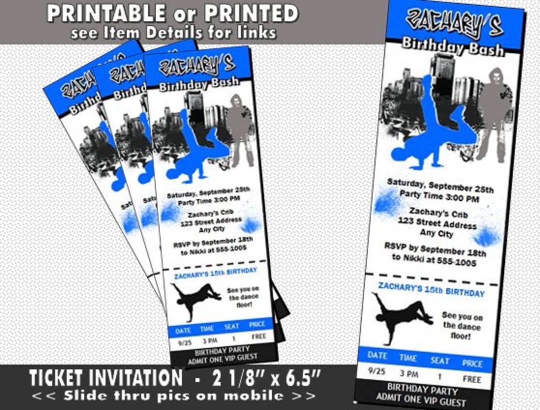 Hip Hop Ticket Invitation Printable With Printed Option - Etsy