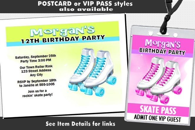 Roller Skates Ticket Invitation, Printable With Printed Option, Roller ...