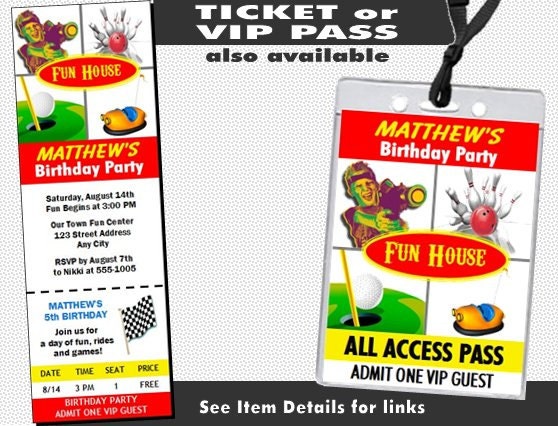 Fun Center Party Invitation, Printable, Birthday Party, Fun House ...