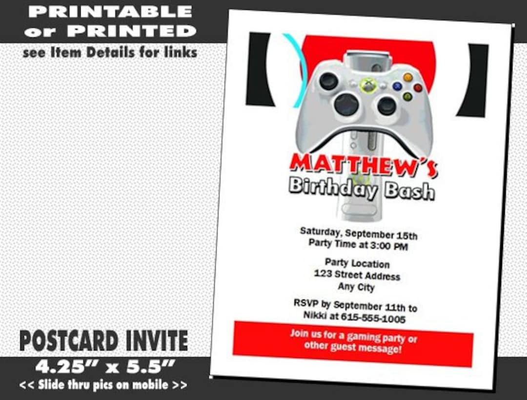 Xbox Video Game Birthday Party Invitation, Printable With Printed ...