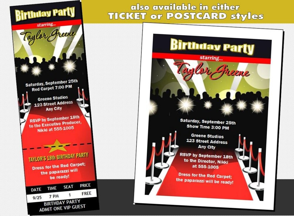 Red Carpet Paparazzi VIP Pass Birthday Party Invitations - Etsy