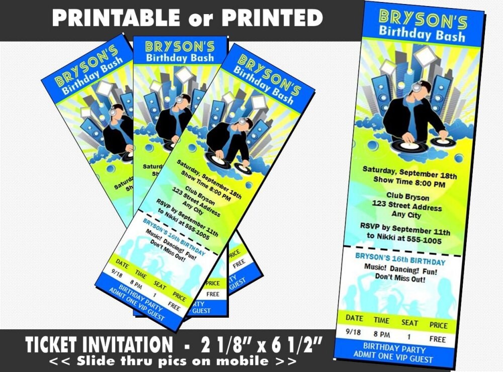At Da Club Ticket Invitation, Printable With Printed Option, Birthday ...