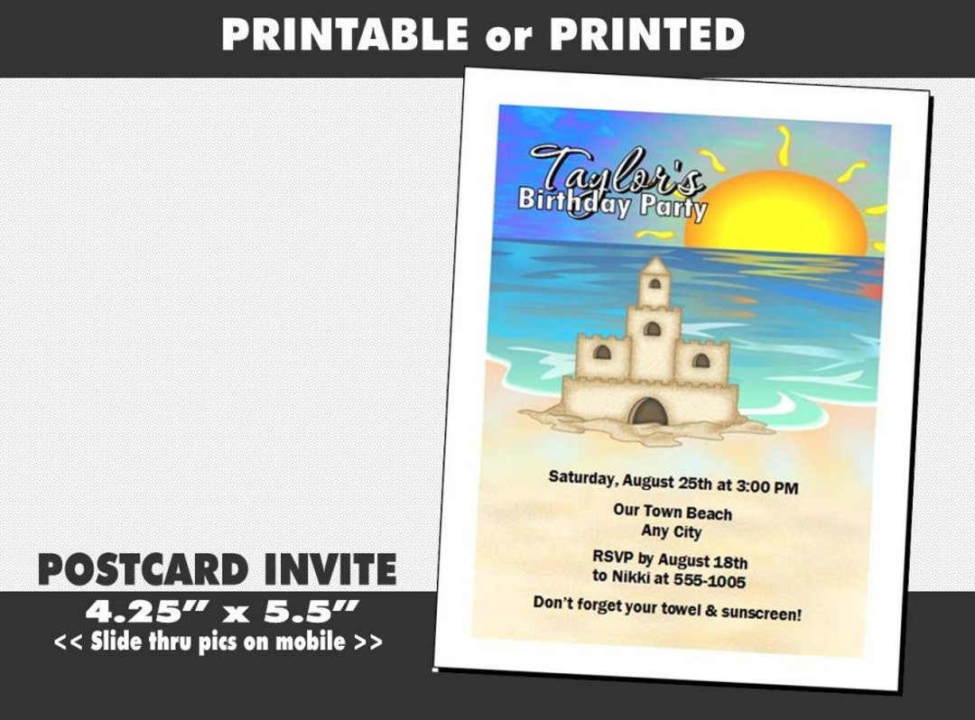 Sandcastle Beach Party Invitation, Printable With Printed Option ...