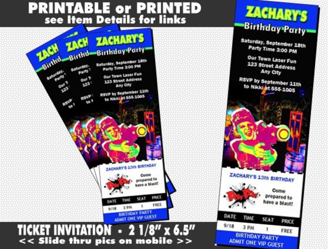 Laser Tag Ticket Invitation, Printable With Printed Option, Boy ...