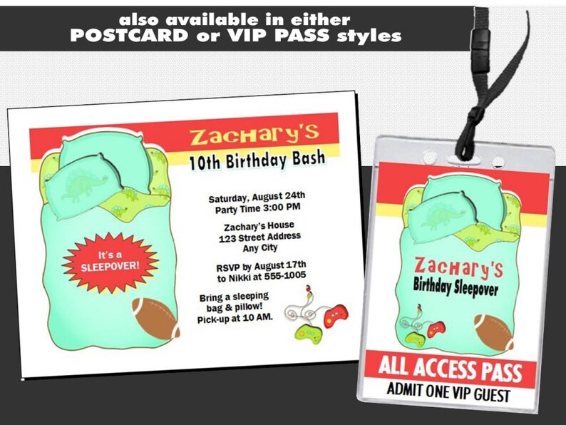 Sleepover Ticket Invitations, Printable With Printed Option, Birthday ...
