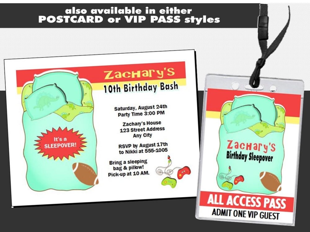 Sleepover Ticket Invitations, Printable With Printed Option, Birthday ...