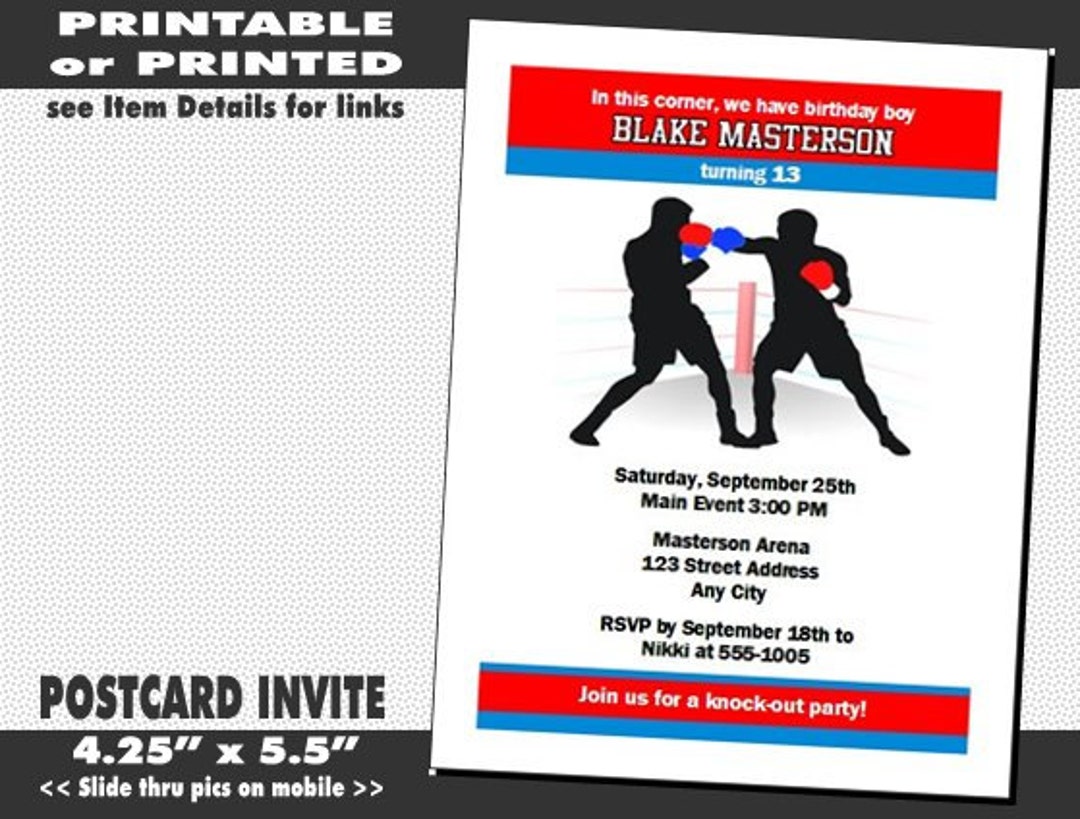Boxing Birthday Party Invitations, Printable With Printed Option ...